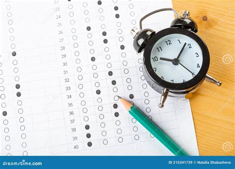 Pencil On Answer Sheets Or Standardized Test Form With Answers Bubbled Multiple Choice Answer
