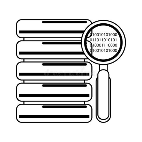 Magnifying Glass Checking System Cartoon In Black And White Stock