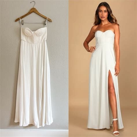 Lulus Dresses Nwot Perfect Vows White Lace Strapless Bustier Maxi