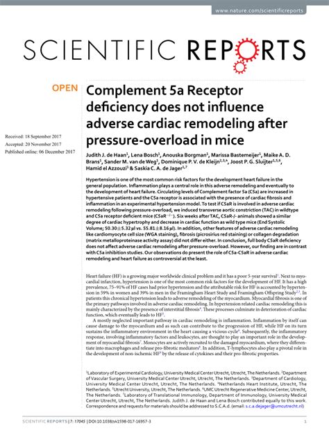 Pdf Complement 5a Receptor Deficiency Does Not Influence Adverse
