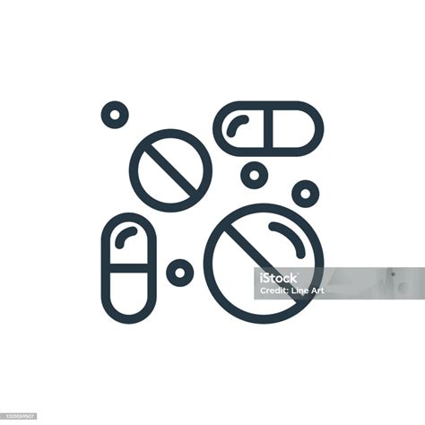 의학 개념에서 의약품 아이콘 벡터 의약품 편집 가능한 뇌졸중의 얇은 선 그림 웹 및 모바일 앱 로고 인쇄 미디어에 사용하기 위한 의약품 선형 사인 벡터에 대한 스톡 벡터