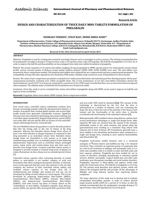 Pdf Design And Characterization Of Twice Daily Mini Tablets