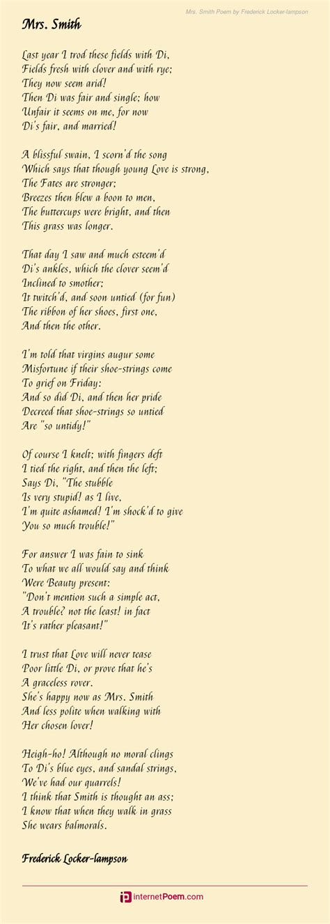 Mrs Smith Poem By Frederick Locker Lampson
