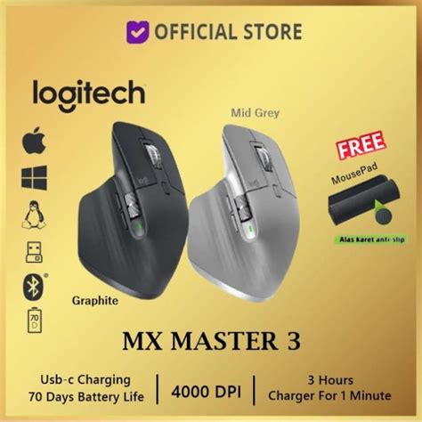 Promo Logitech Mx Master 3 Wireless Bluetooth Mouse Mx Master3 Mid Grey Diskon 50 Di Seller