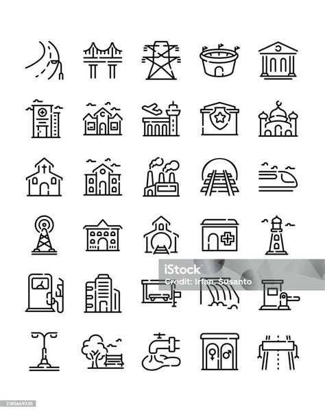 Infrastucture Icon Set 30 Isolated On White Background Stock