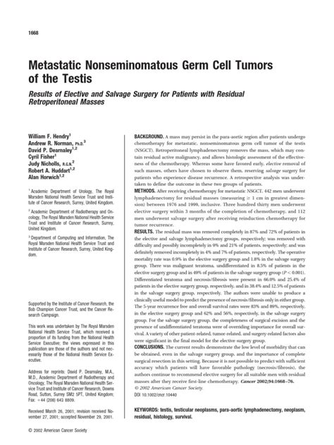 Cancer 2002 Hendry Metastatic Nonseminomatous Germ Cell Tumors Of