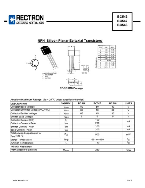 Bc548b Bc546 Npn Transistor Rectron