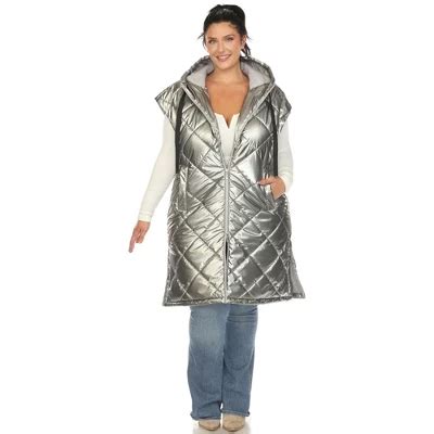 Plus Size Metallic Diamond Puffer Vest Metallic Silver 3x White Mark