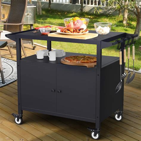 Outdoor Grill Table With Storage Movable Grill Cart Outdoor Kitchen