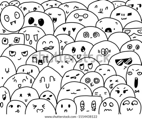 Drawing Black Face Doodlecollection Cute Emotion Stock Illustration
