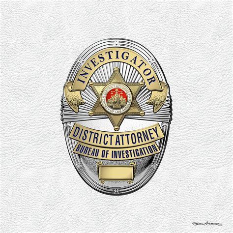 Los Angeles County District Attorney Investigator Badge Over White