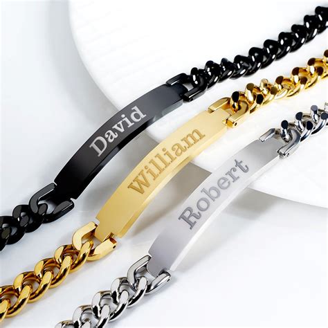 Personalized Mens Id Bracelet Mens Custom Engraved Id Bracelet Etsy