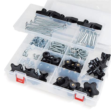 Powertec 71128 128 Piece Set T Track Knob Kit 516 18 Threaded Bolts And Washers T Track