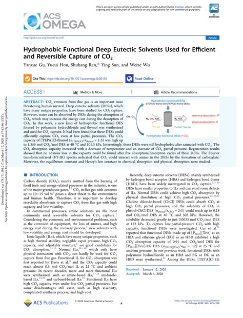 Pdf Hydrophobic Functional Deep Eutectic Solvents Used For Efficient