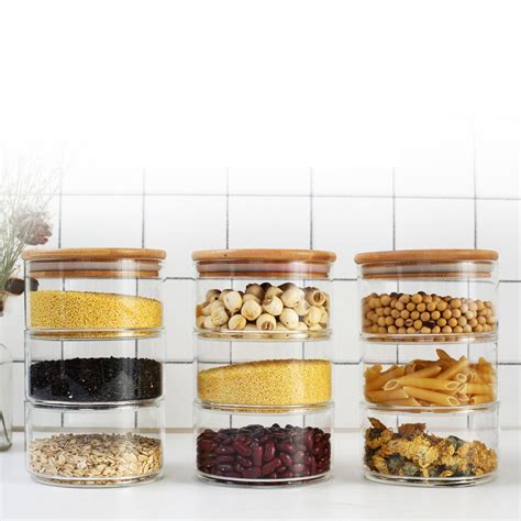 Best Sell 400ml Glass Jar Set Kitchen Food Stack Jar With Lid
