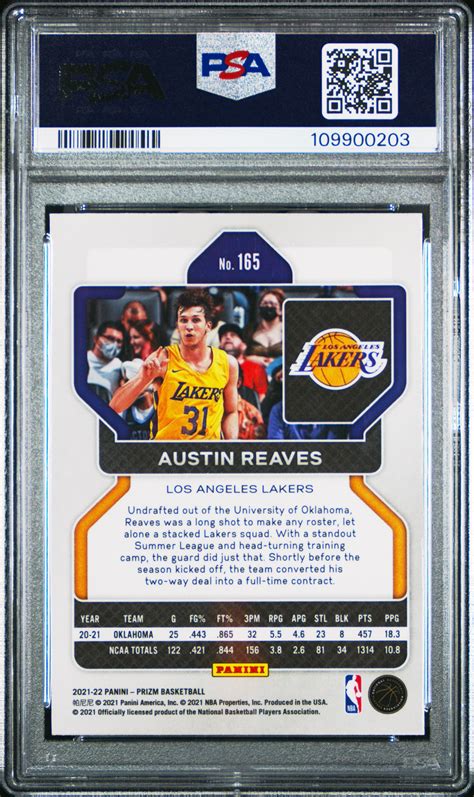 2021 Panini Prizm Austin Reaves 165 Gem Mt 10 — Graded Card 5 Star Cards