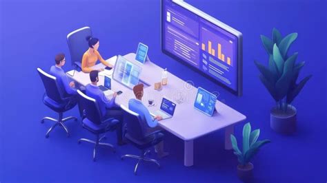 Collaborative Teamwork Business Data On Tablet Meeting Room Screen