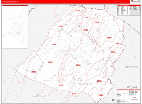 Hampshire County Wv Zip Code Wall Map Red Line Style By Marketmaps