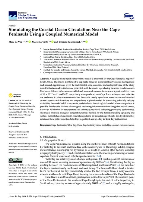 Pdf Simulating The Coastal Ocean Circulation Near The Cape Peninsula Using A Coupled Numerical