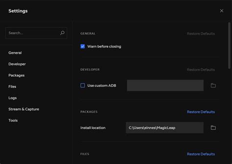 Settings Magicleap Developer Documentation