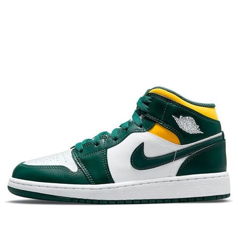 Air Jordan 1 Mid Gs Green Yellow 554725 371 8 Men Air Jordans