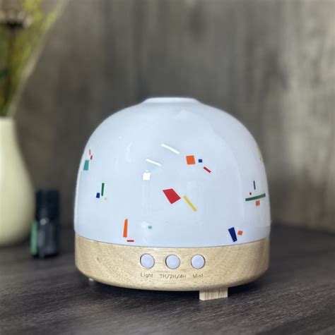 Glossy Ceramic Cover Wooden Base Aroma Diffuser Essential Oil Home