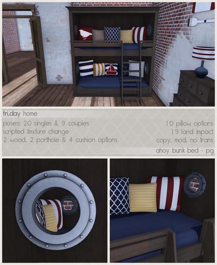 Second Life Marketplace Fri Home Ahoy Bunk Bed Pg