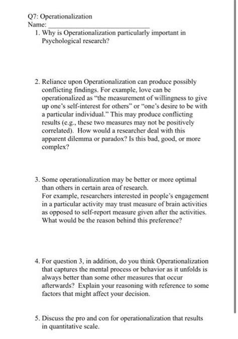 Solved Q7 Operationalization Name 1 Why Is