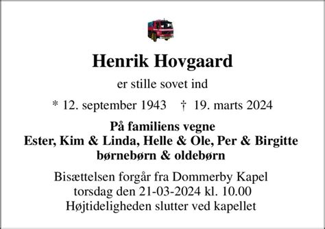 Henrik Hovgaard Danmarks Største Medie For Mindesider Og Dødsannoncer