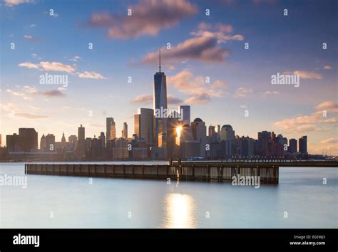 New York Skyline Viewed Over The Hudson River New York Usa Stock