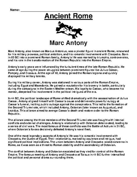 Ancient Rome Marc Antony Article And Questions Assignment Classful