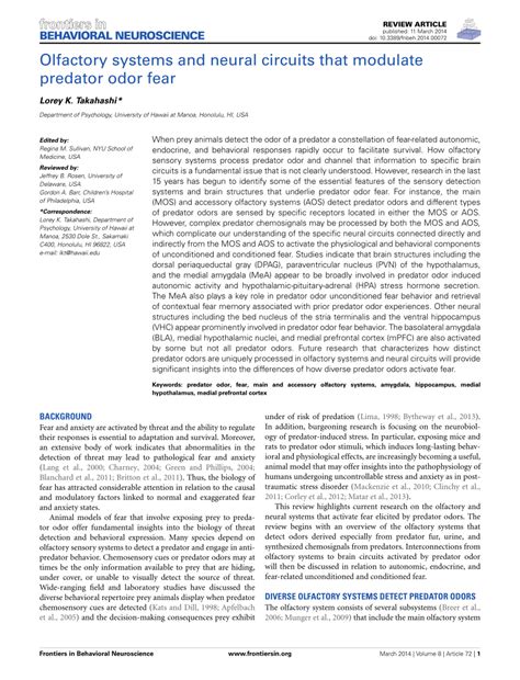 Pdf Olfactory Systems And Neural Circuits That Modulate Predator Odor