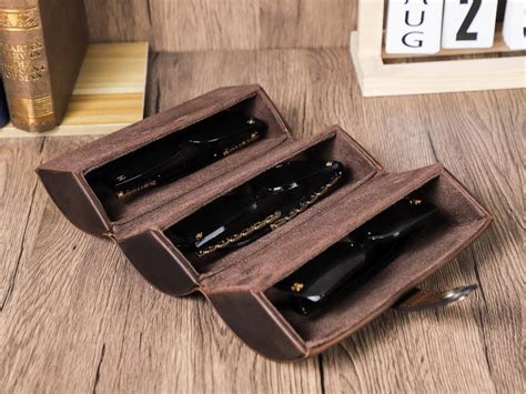 Leather Foldable Sunglasses Case 3 Sunglasses Box Top Grain Leather