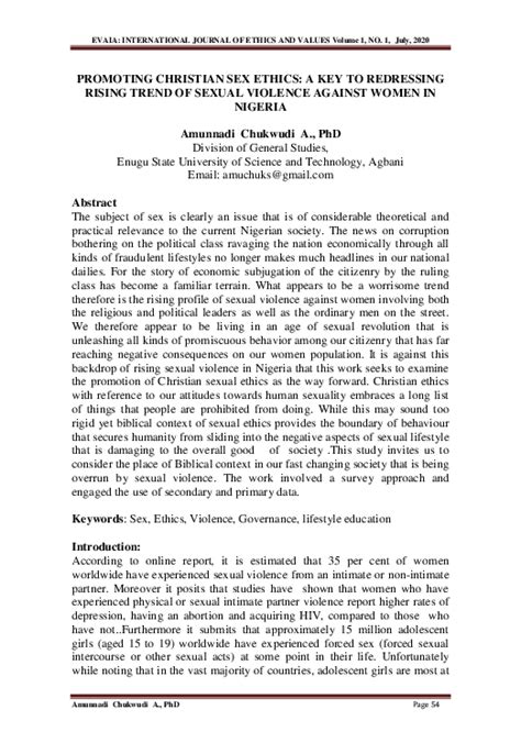 Pdf Promoting Christian Sex Ethics A Key To Redressing Rising Trend
