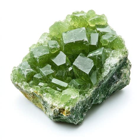 Epidote Mineral Sample Displayed On A White Background Showcasing Its