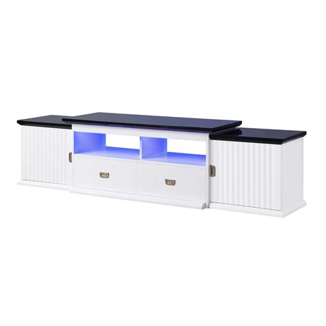 White And Black Tv Stand With Led Touch Light White Black White Primar