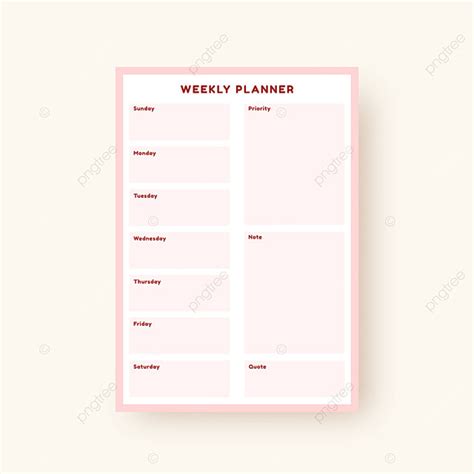 Pink Weekly Planner Template Download On Pngtree