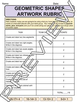 Geometric Shapes Artwork Activity Rubric By Adrians Resources Tpt