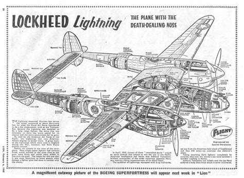 Lockheed P 38 Lightning Military Aircraft Drawing
