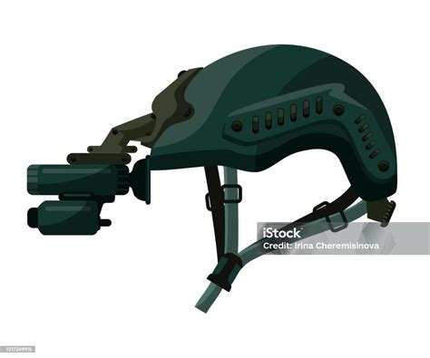 Military Helmet With Night Vision Goggles On White Stock Illustration