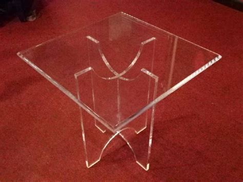 Clear Lucite Side Table Square Beveled Top Very Good