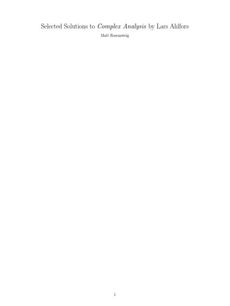 Solutions To Complex Analysis Problems By Ahlfors And Rosenzweig Pdf Holomorphic Function