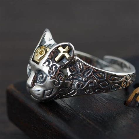 Sterling Silver Cat Head Ring Vvv Jewelry