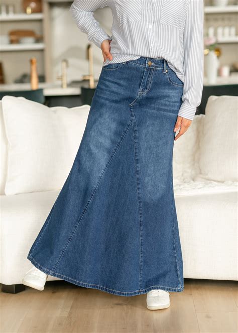 Jennifer A Line Long Denim Skirt Inherit Co