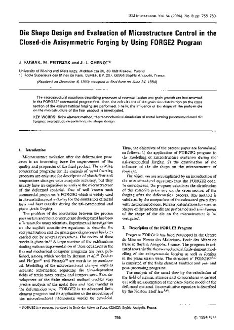 Pdf Die Shape Design And Evaluation Of Microstructure Control In The
