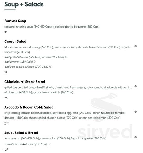 Menu For Moxies Langley Restaurant Langley Bc Sirved