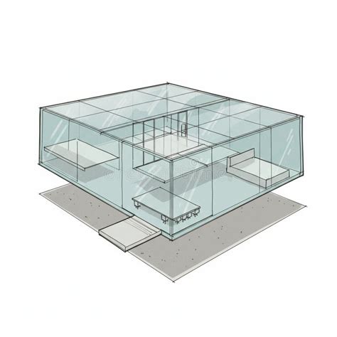 Glass Walled Cubic Structure With A Flat Roof Featuring Minimalist