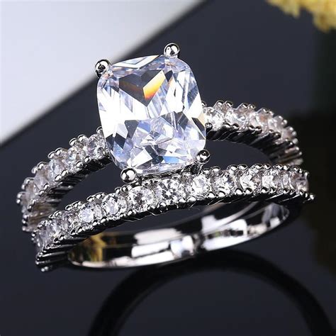 Buy Luxury Natural Crystal Rhinestone Wedding Ring Set Bridal Wedding Engagement Jewelry At