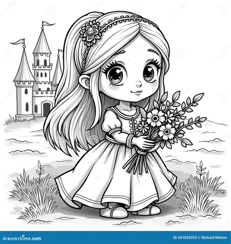 Chibi Princess On Balcony Coloring Page Royalty Free Cartoon 340755407