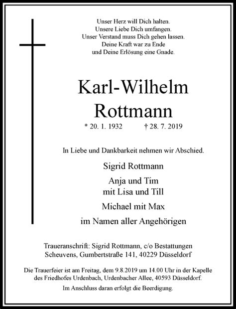 Alle Traueranzeigen Für Karl Wilhelm Rottmann Trauer Rp Online De